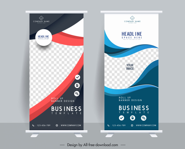 Standee Banner Templates Modern Elegant Checkered Curves Decor vector Banner free Vector Free 